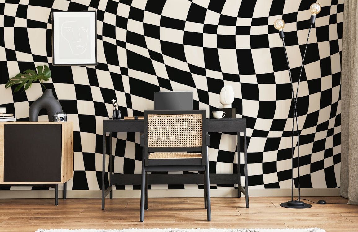 Wavy Checkerboard Grid Wall Murals