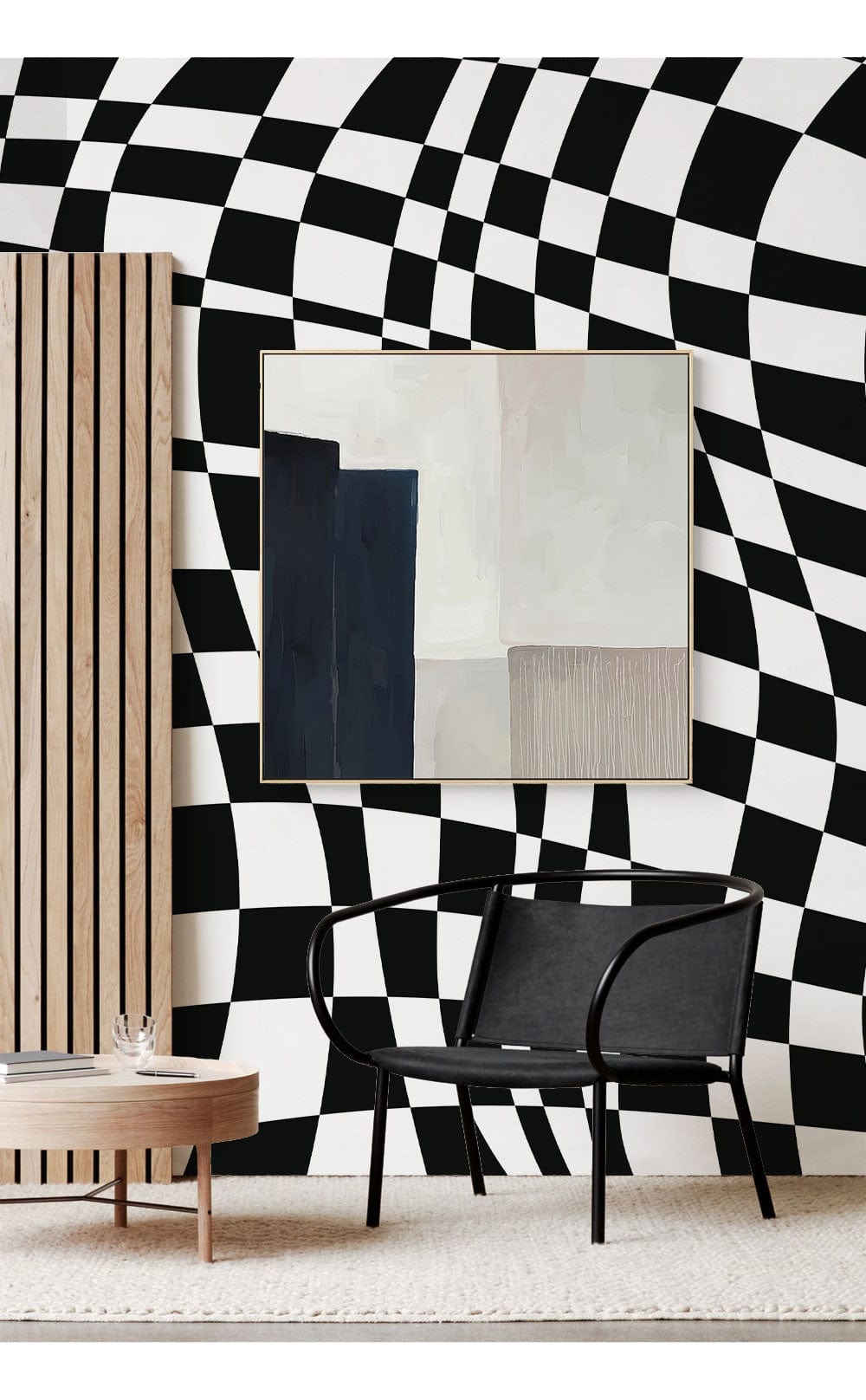 Wavy Checkerboard Grid Wall Murals