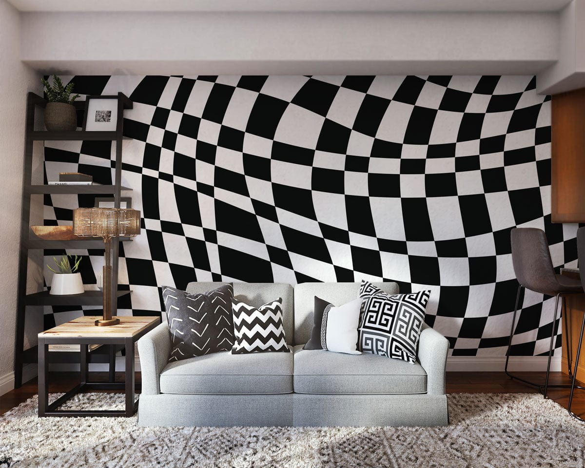 Wavy Checkerboard Grid Wall Murals